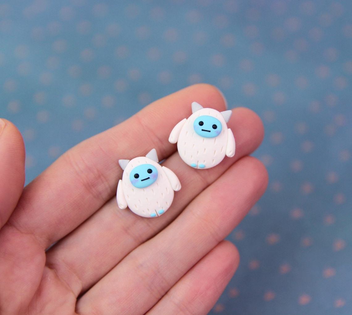 Little Yeti Stud Earrings, Gift for Kids, Big Foot Polymer Clay ...