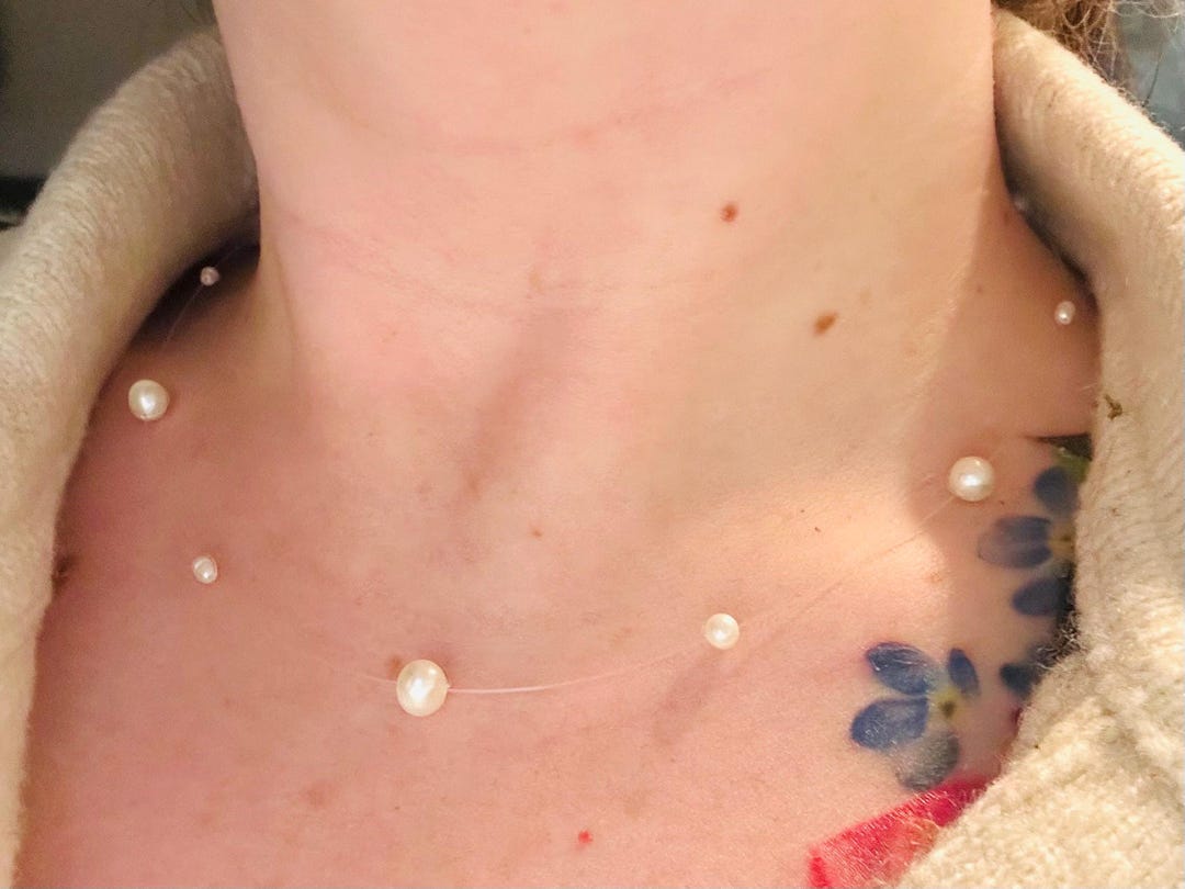 Invisible Pearl Necklace, Floating Pearl Necklace, Freshwater Pearl ...