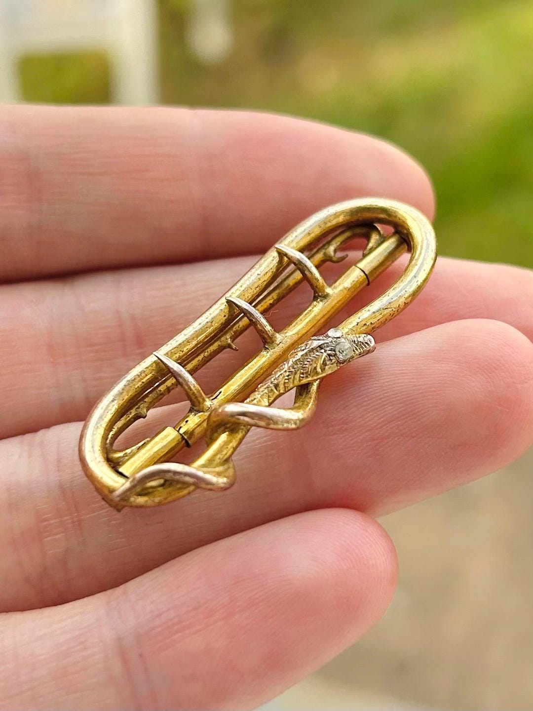 Victorian Rolled Gold Snake Buckle, Antiqye Snaje Jeweled Eyes Buckle ...