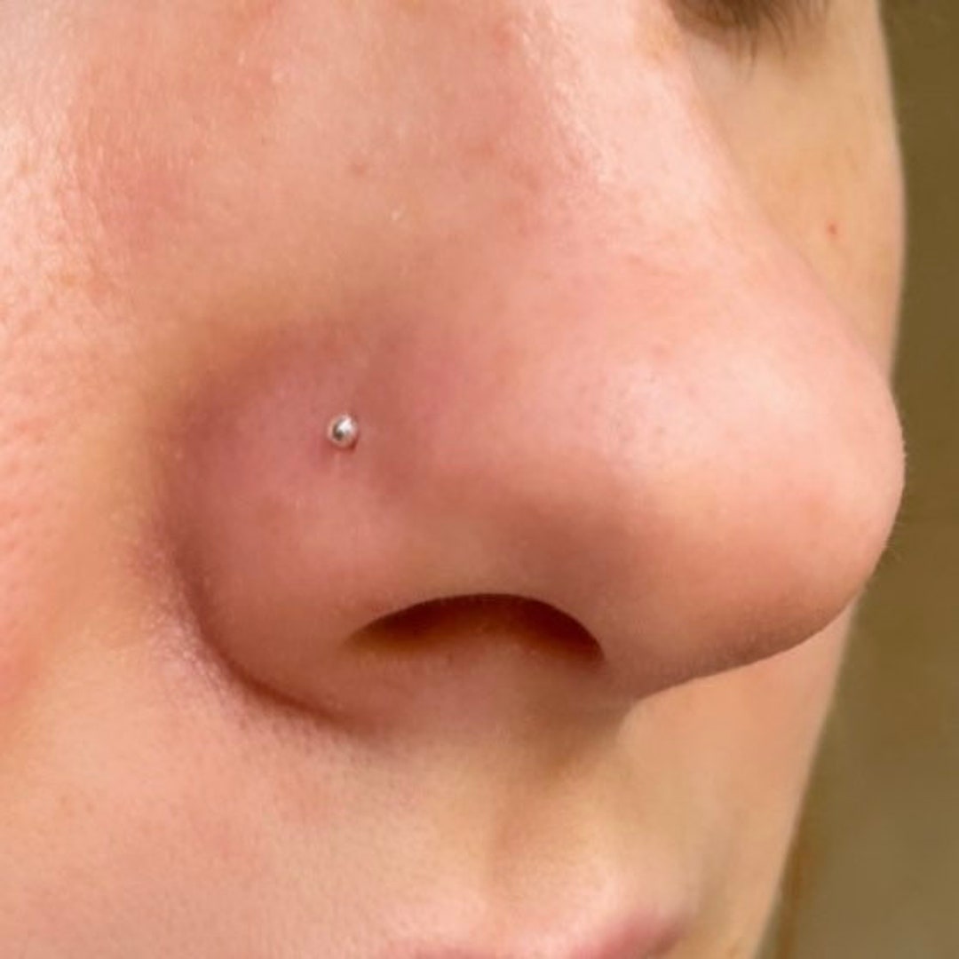 Tiny Silver Nose Stud, L Shape Nose Stud, Dainty Ball Nose Ring, Delicate Nose Studs, 0.5 925 ...