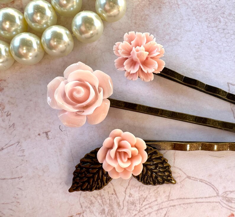 Pink Rose Hair Pins – Bobby Pin Set, Vintage Romantic Hair Accessories ...