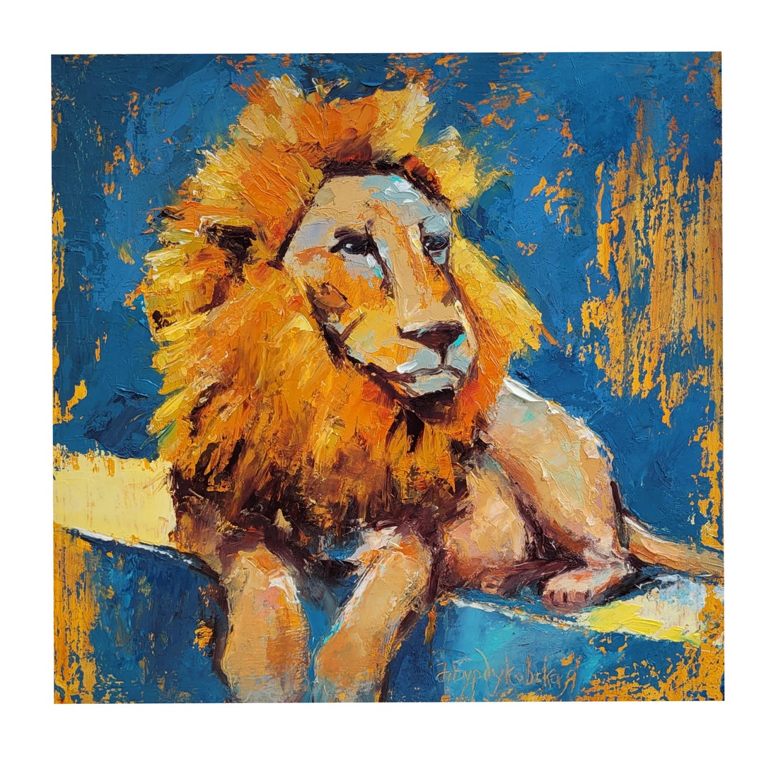 Lion Oil Painting Animal Original Art African Lion Artwork Small ...