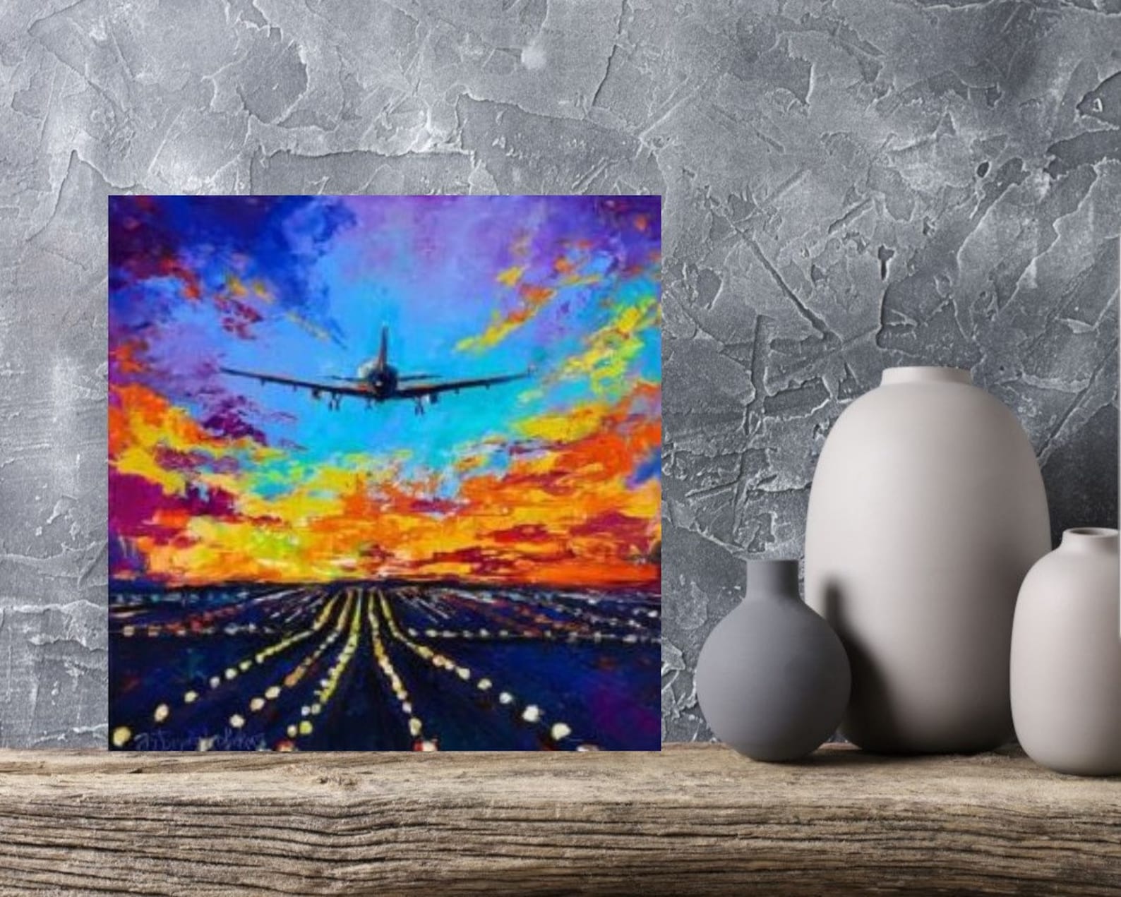 Airplane Painting Sunset Original Art Boeing Sky Wall Art - Etsy