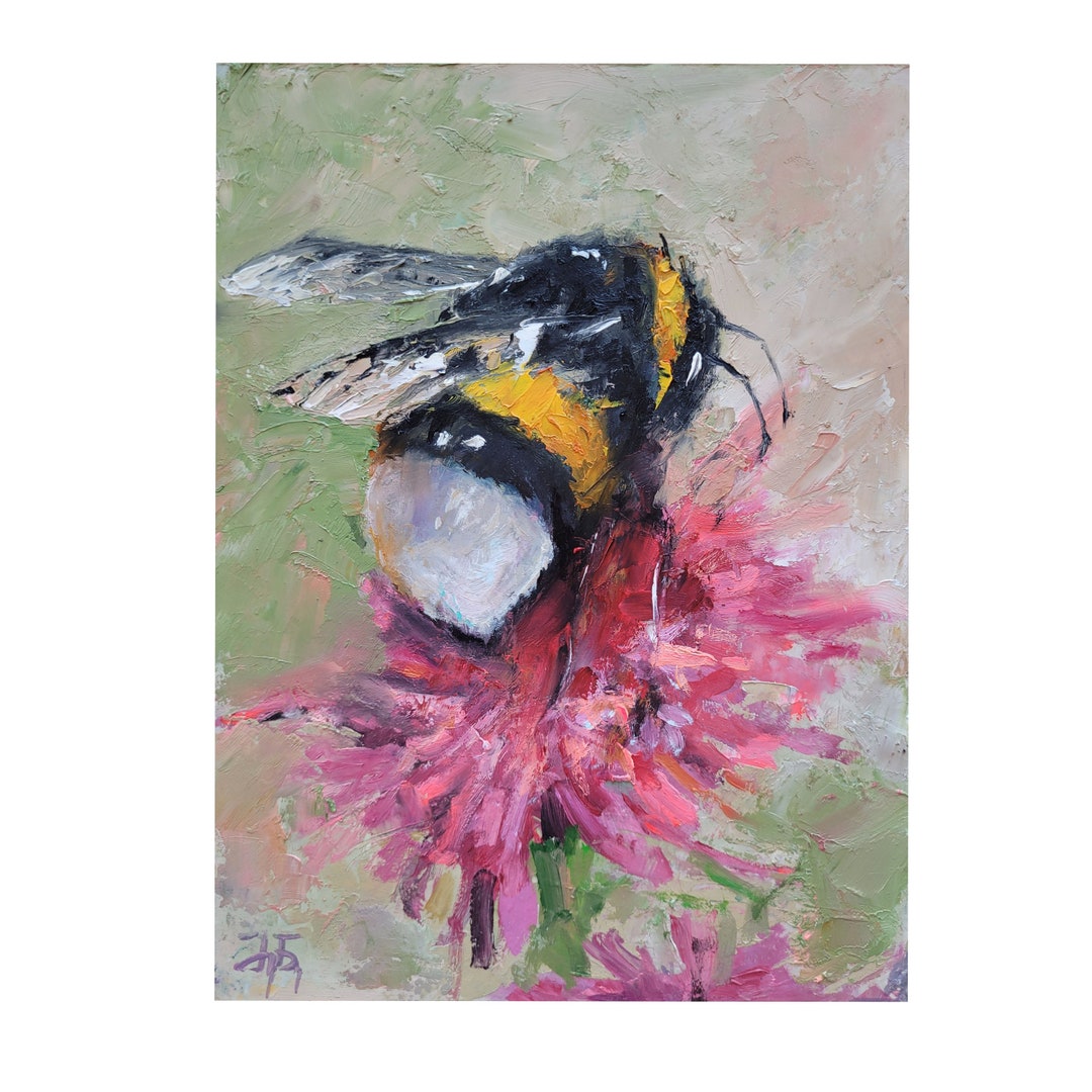 Bumblebee Painting Honey Bee Original Art Animal Decor Wall Art Floral ...