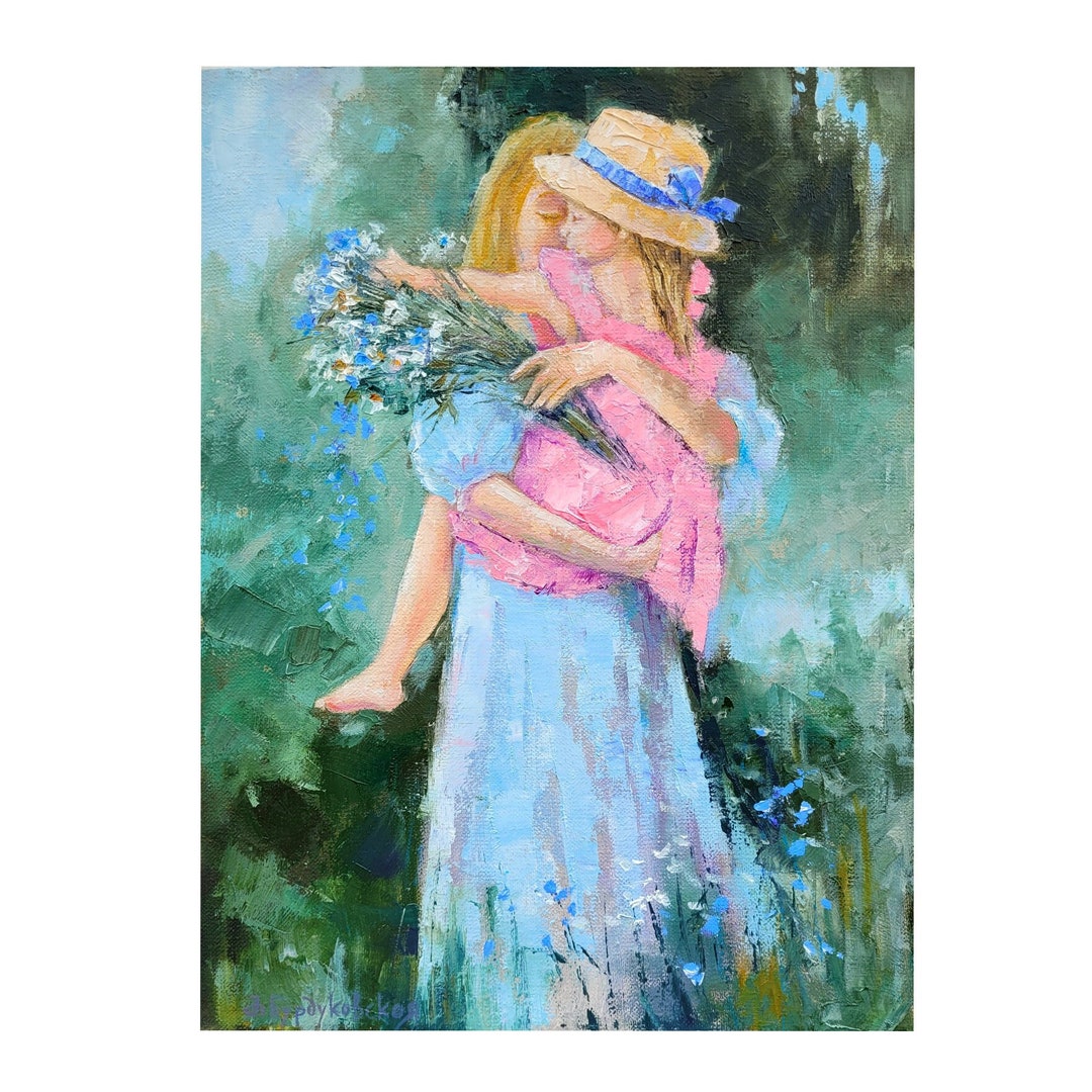 Mother and Daughter Portrait Painting Canvas Family Original Art ...