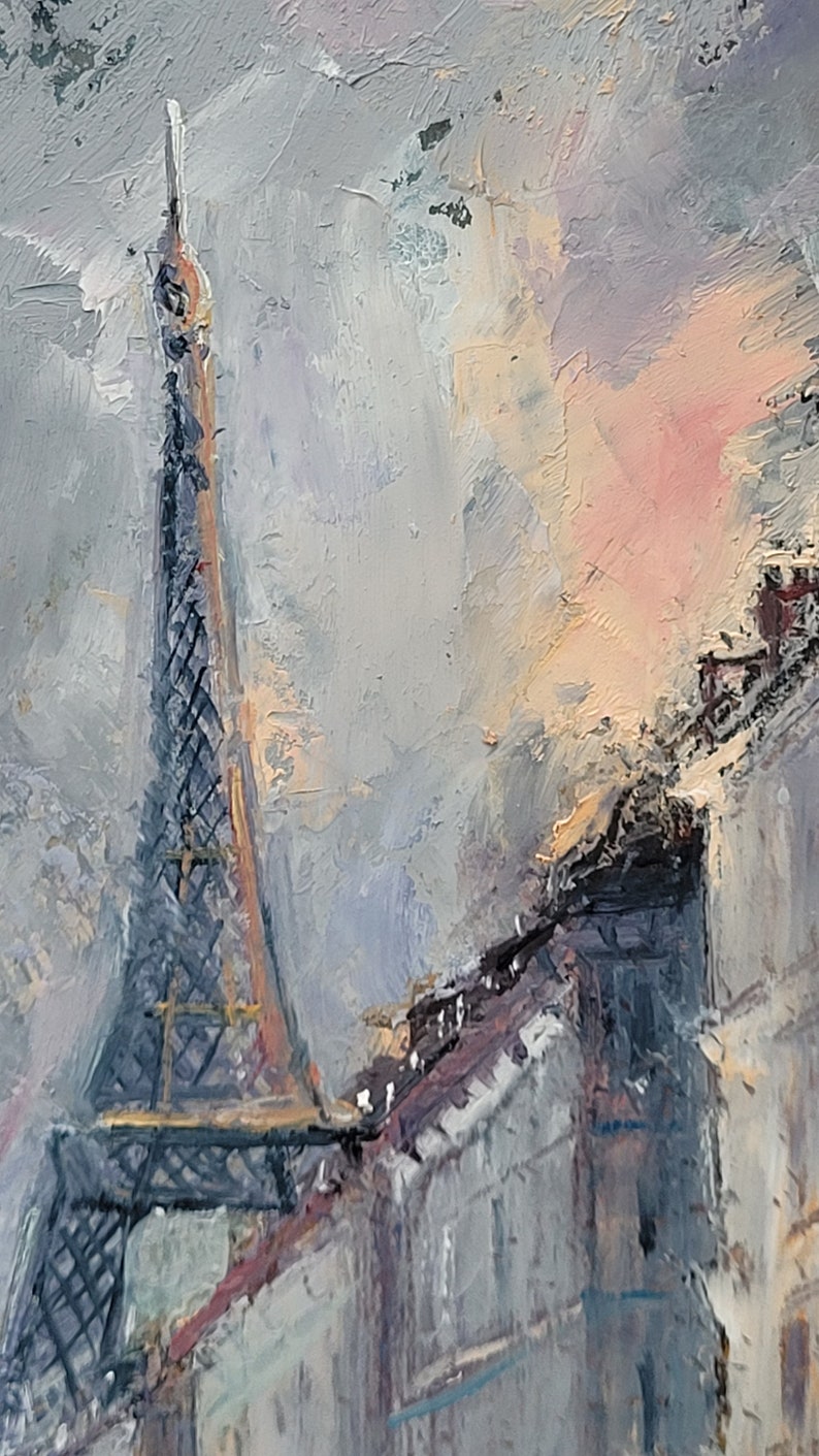 Paris Oil Painting Eiffel Tower Original Art Sunset Artwork - Etsy