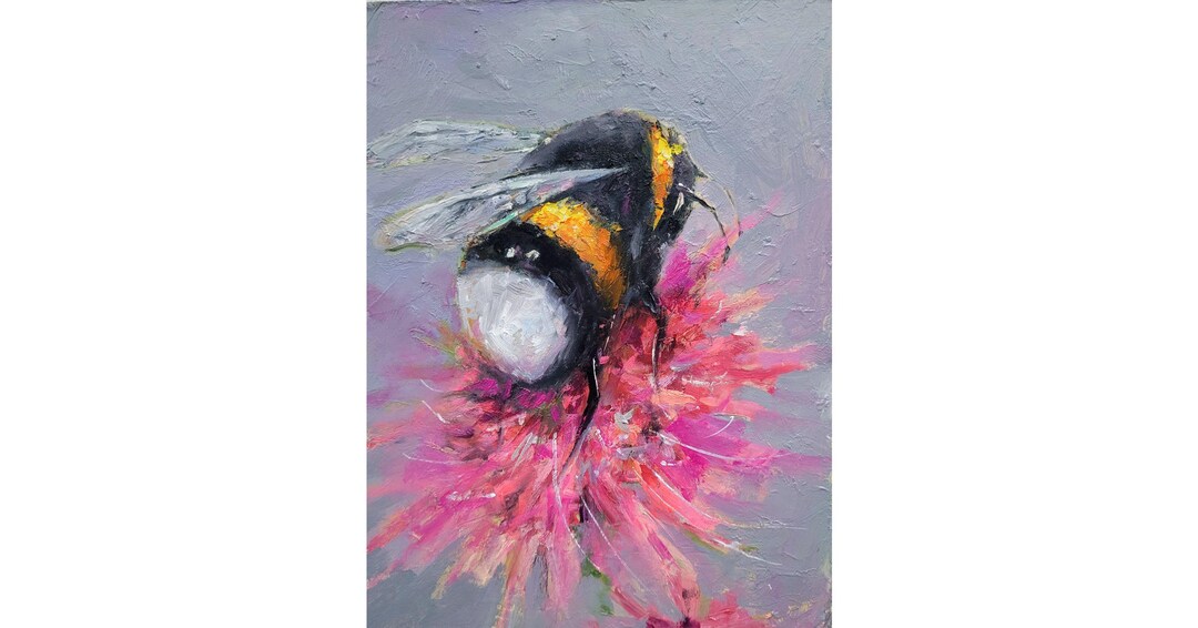 Bumblebee Painting Honey Bee Original Art Flower Wall Art Miniature ...