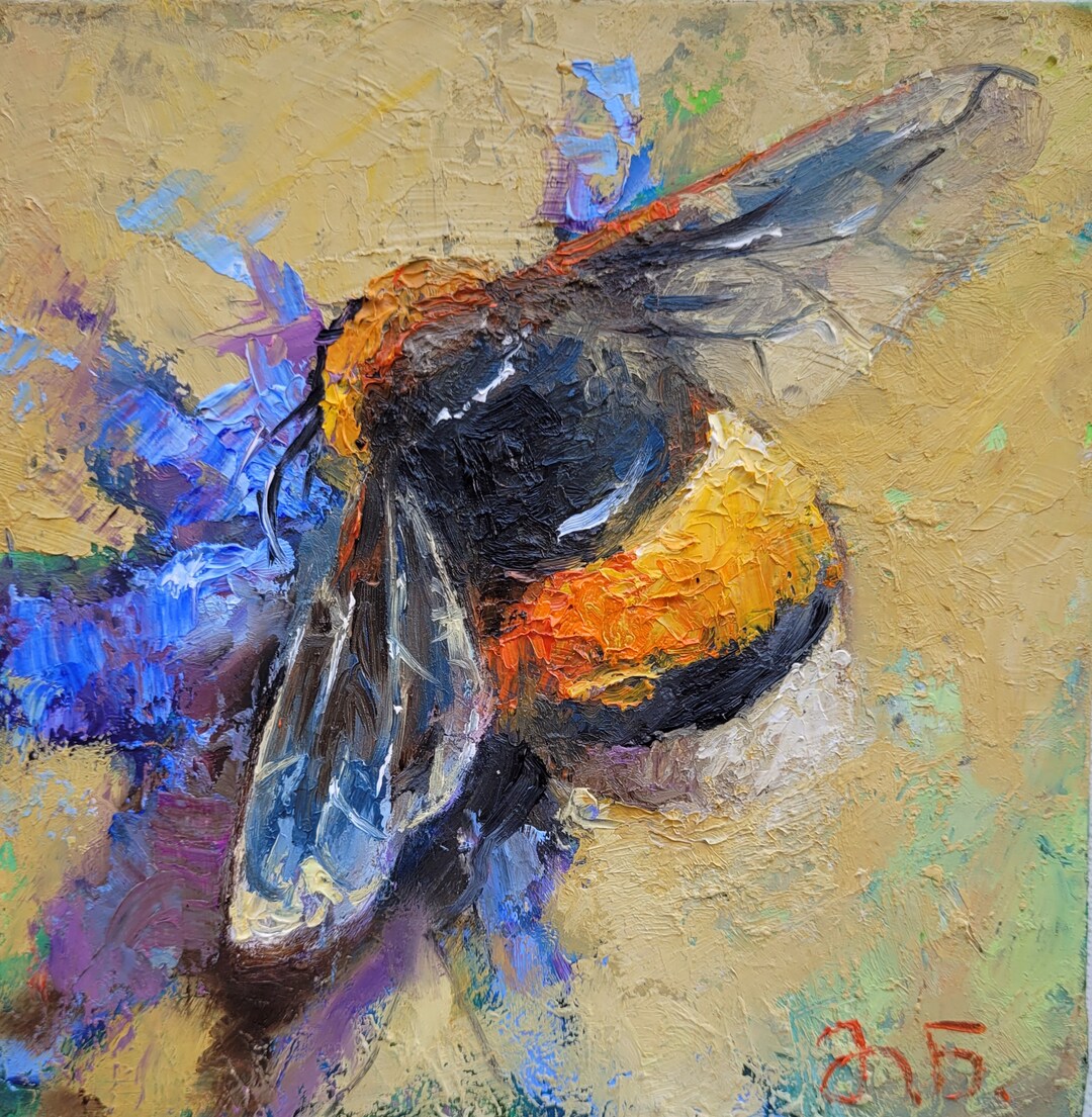 Bumblebee Original Art Bee Painting Honey Bee Decor Flower Wall Art ...