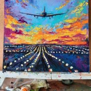 Airplane Painting Sunset Original Art Boeing Sky Wall Art Airport ...