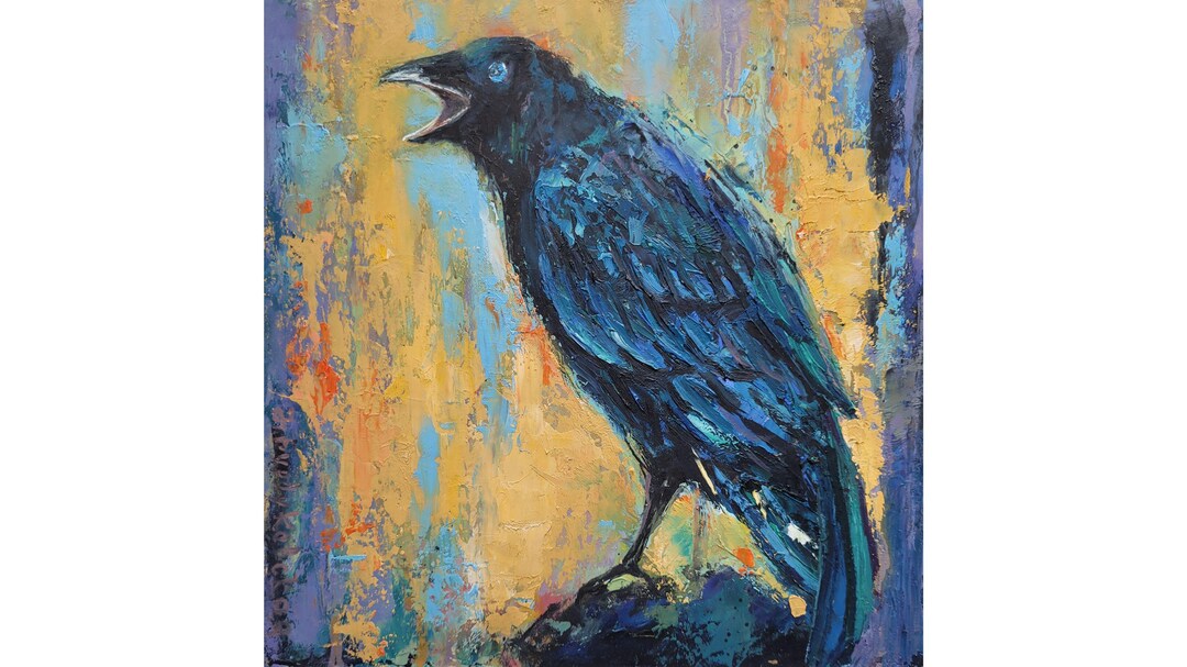 Raven Oil Painting Black Crow Original Art Bird Wall Art Animals ...