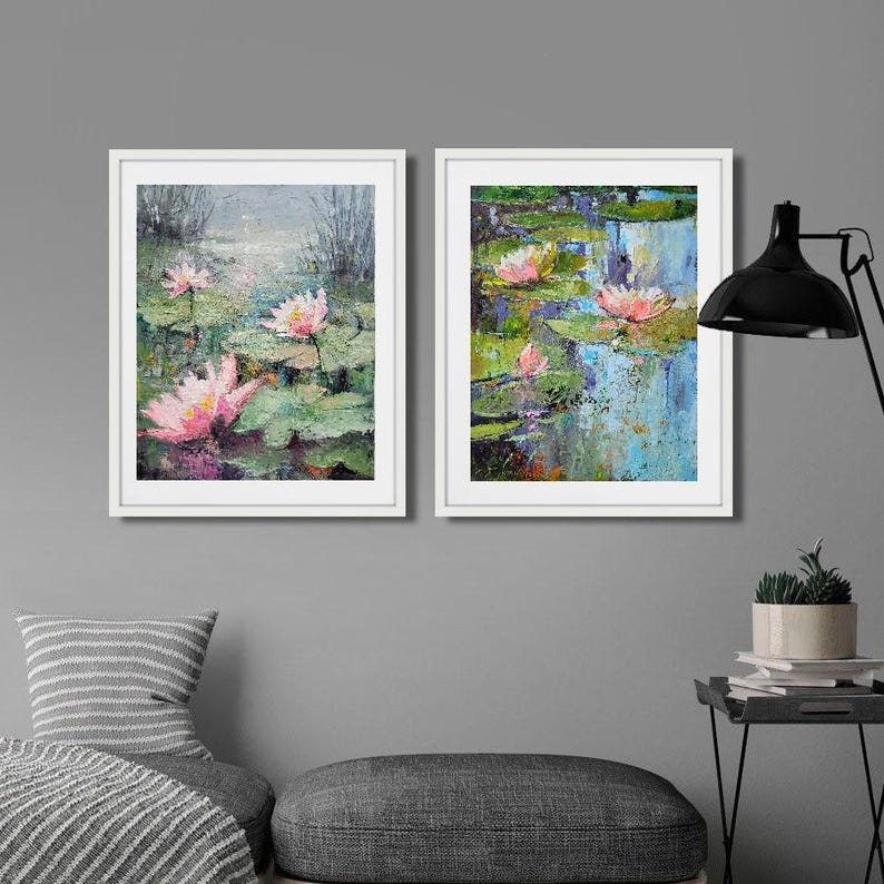 Lotus Pond Original Oil Painting Water Lily Art (8x10 In) - Etsy