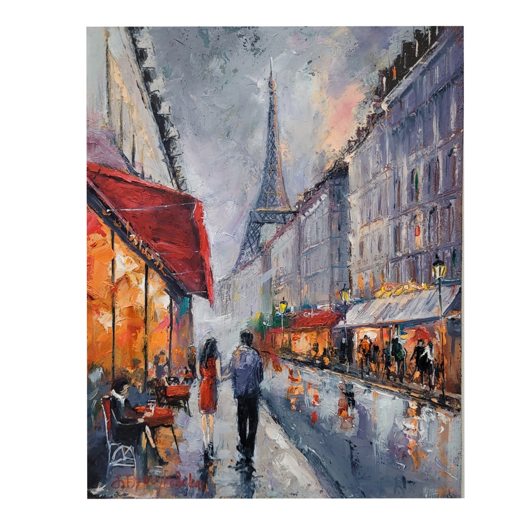 Paris Oil Painting Eiffel Tower Original Art Sunset Artwork ...