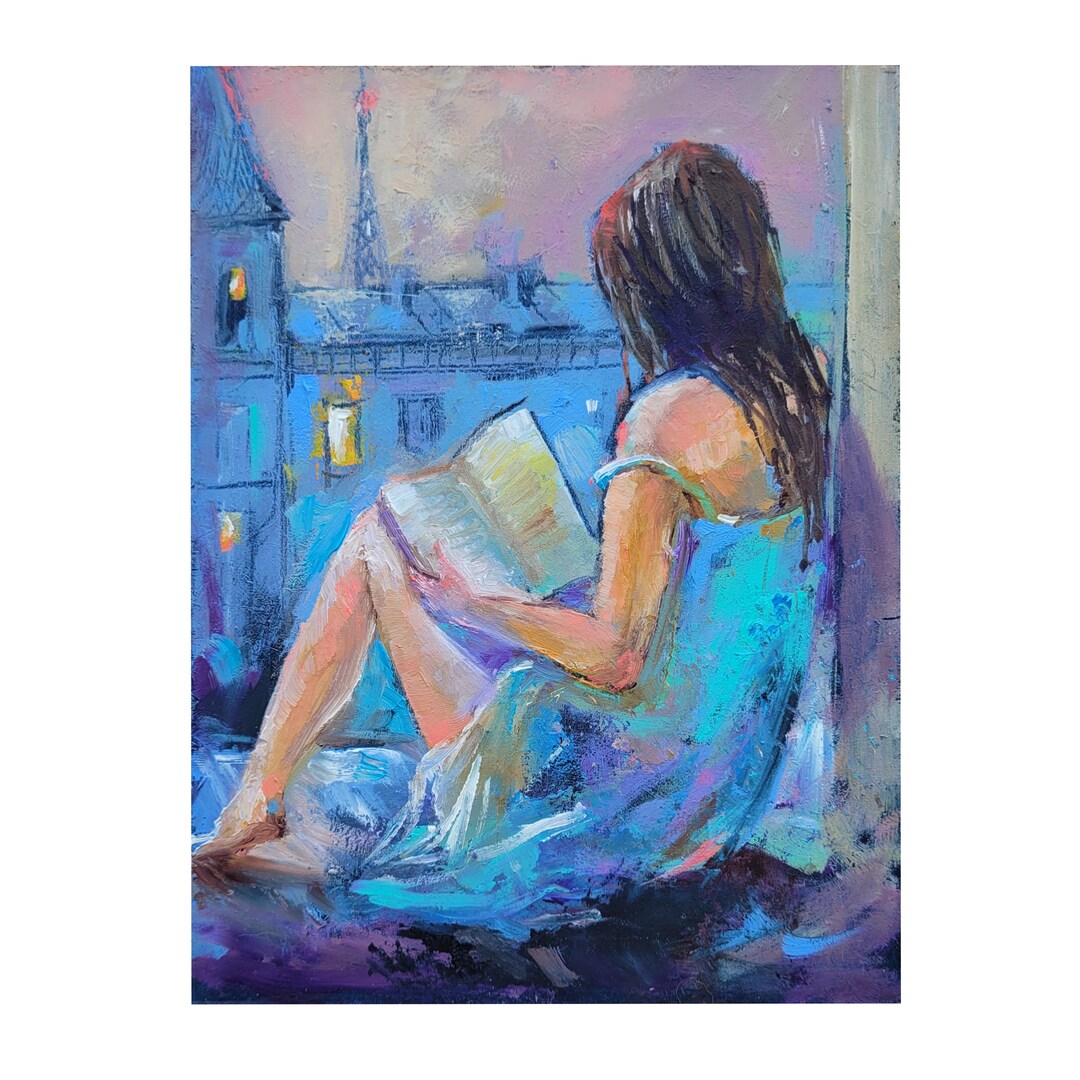 Original Oil Painting: Woman Reading in Paris, Figurative Art (6x8) - Etsy