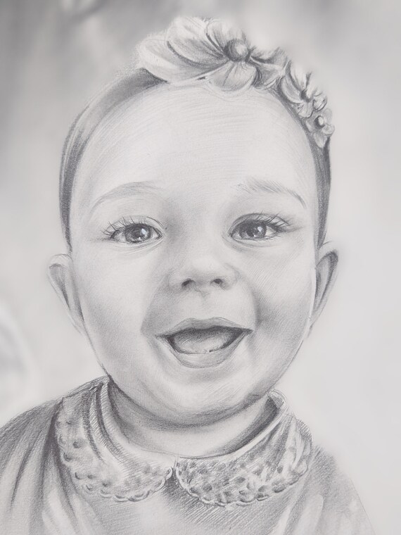 Child Baby Portrait Drawing Original Pencil Charcoal - Etsy