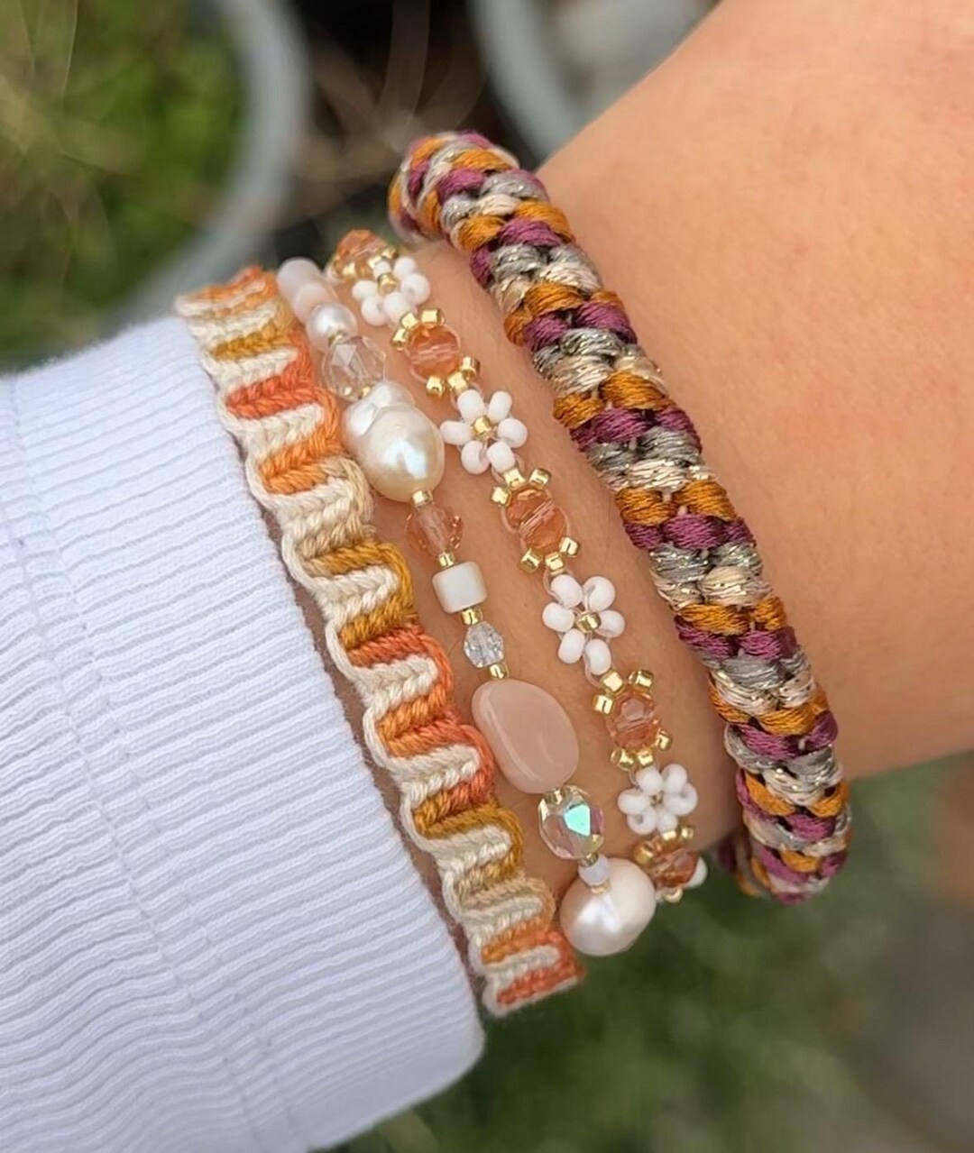 AUTUMN THREAD BRACELET. Ombré Vertical Wave Pattern. Dmc Cotton ...