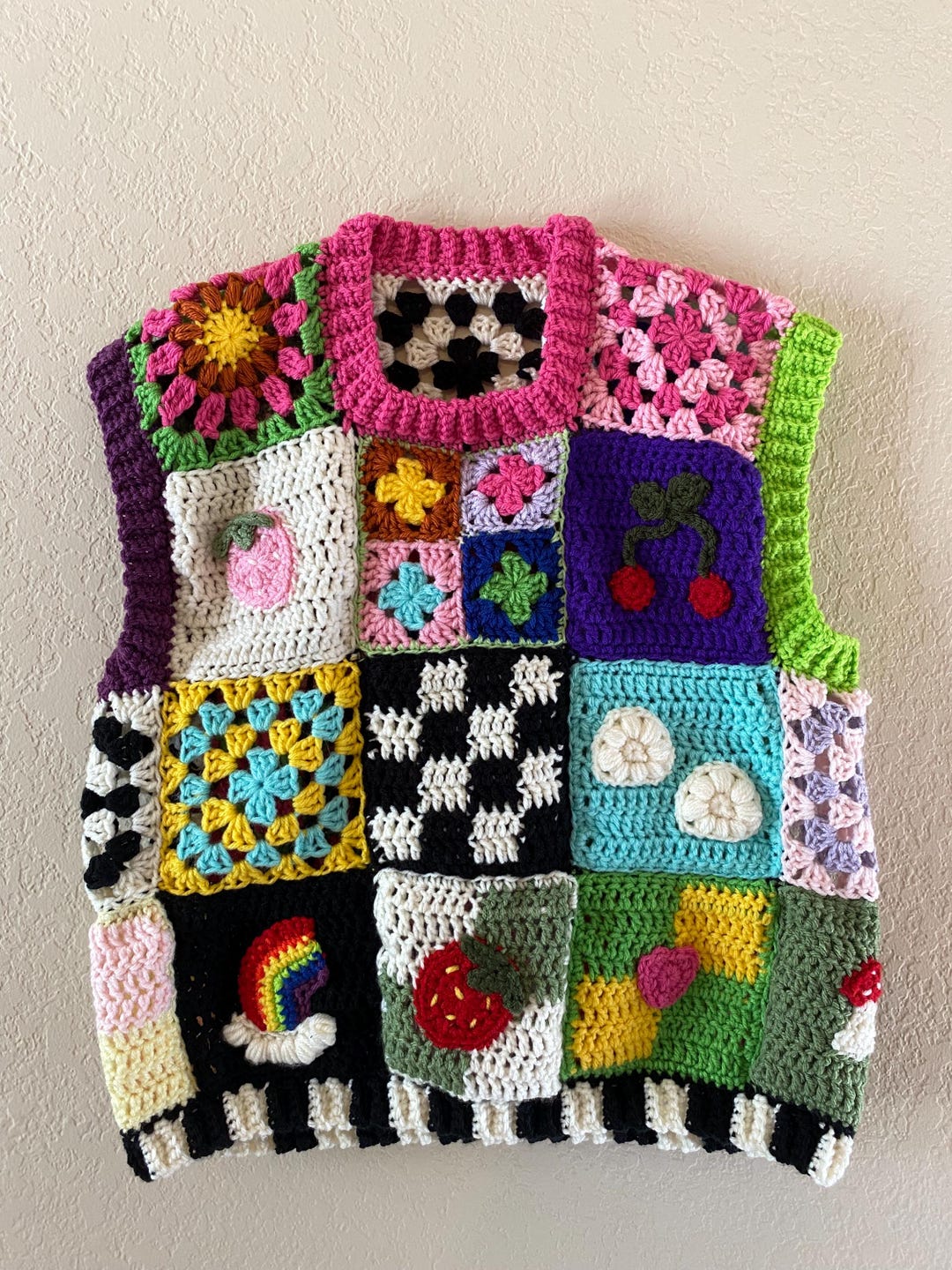 Whimsical Sweater Vest Patchwork Vest Crochet Vest - Etsy