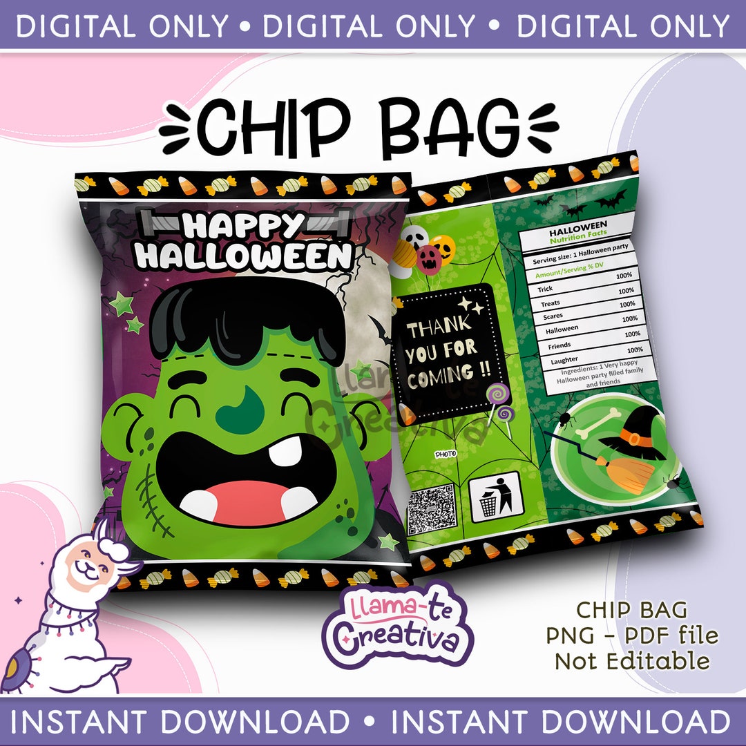 Halloween Chip Bag, Printable Halloween Party, Halloween Chip Bag ...