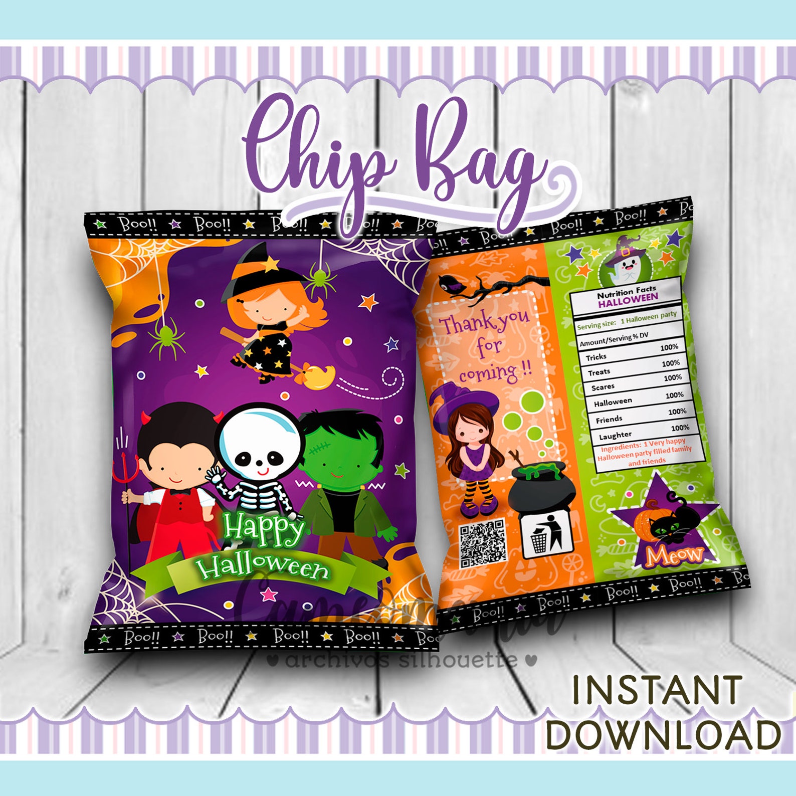 Halloween Chip Bag Printable Halloween Party Halloween Chip | Etsy