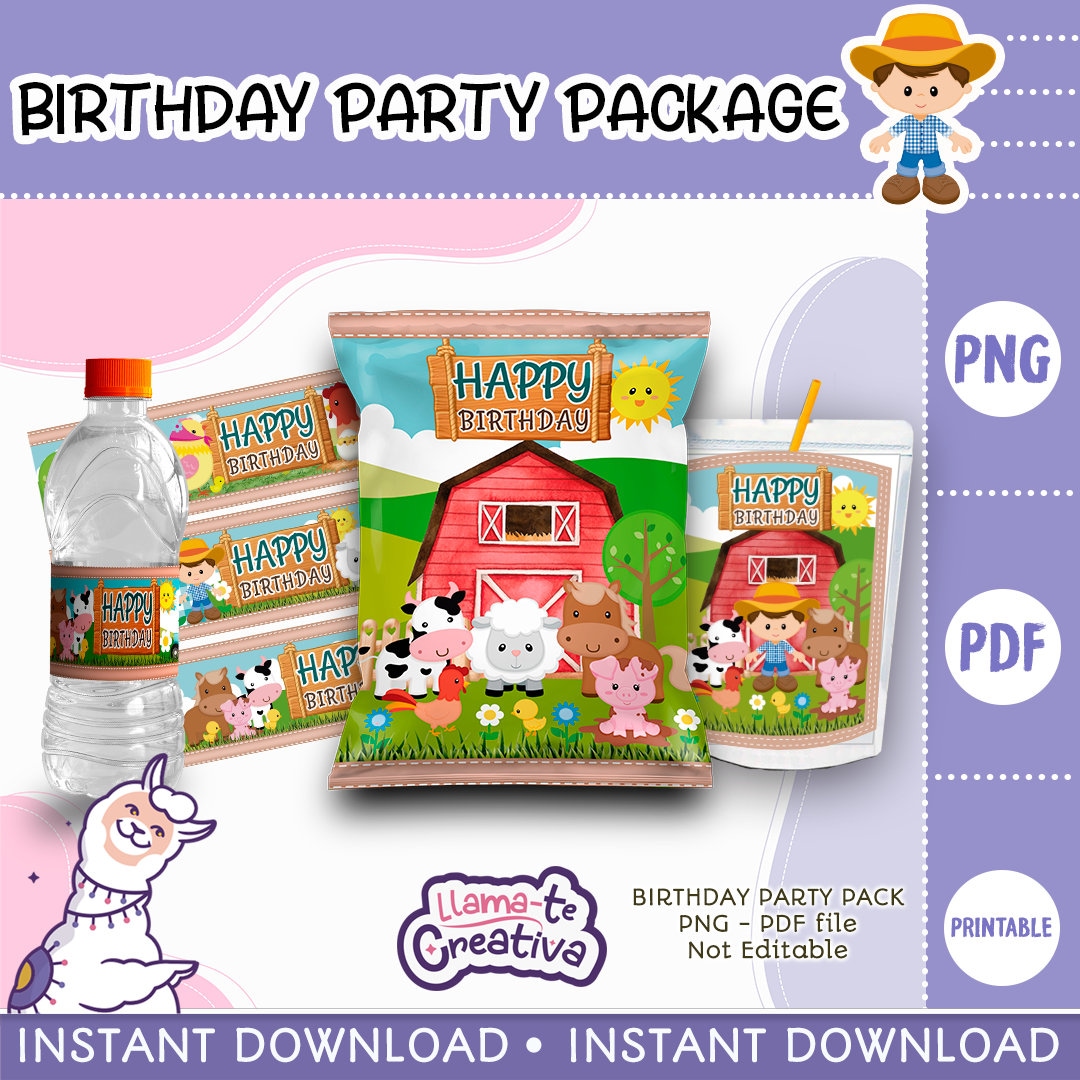 Farm Boy Birthday Party Pack, Farm Boy Chip Bag, Drink Label and Juice ...