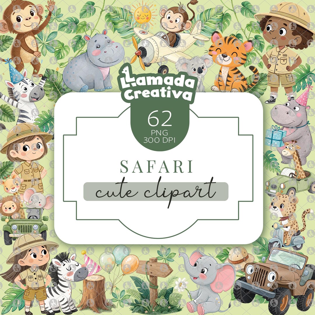 Cute Safari Clipart Bundle, Transparent PNG for Printables,safari ...