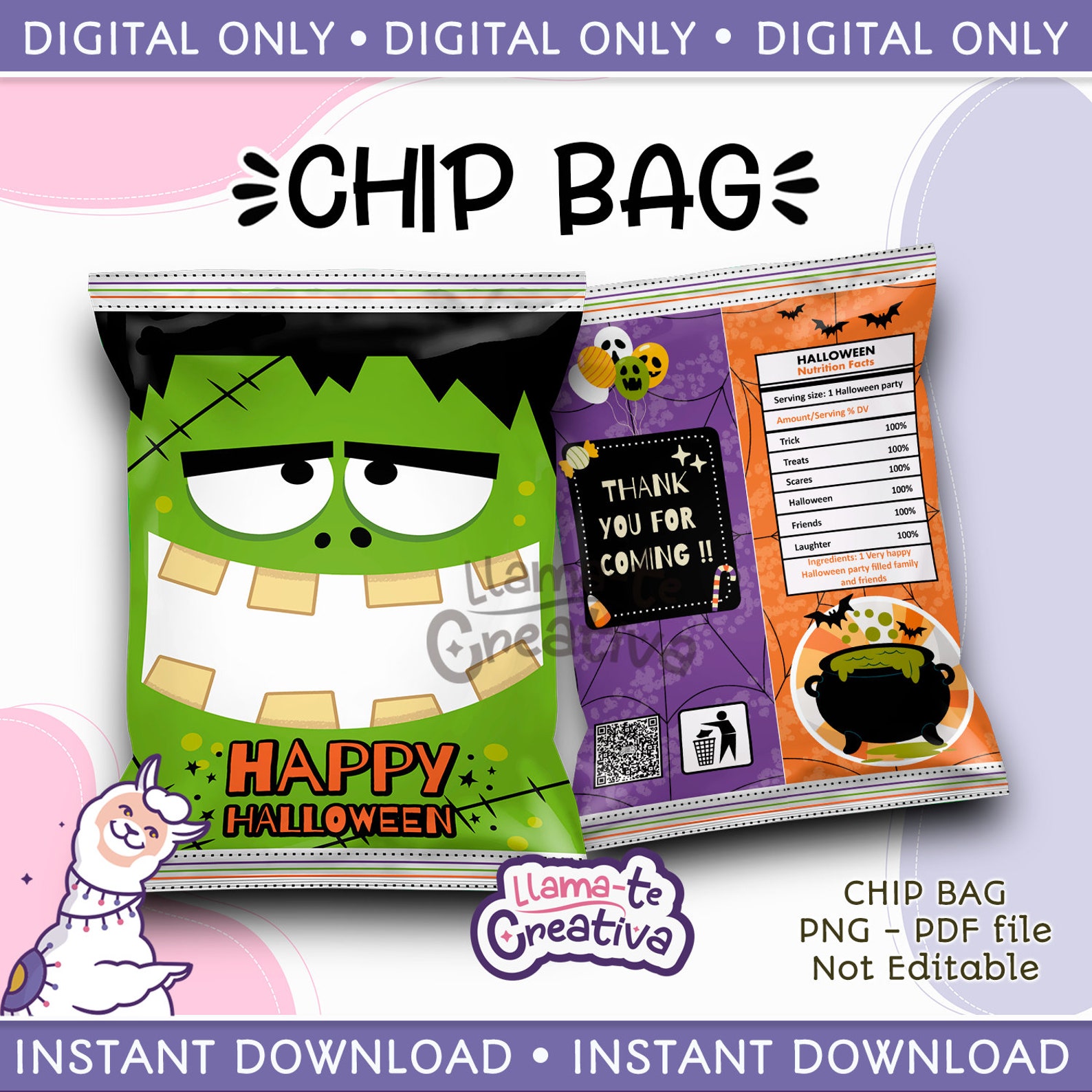 Halloween Pack Chip Bag Printable Halloween Party Halloween - Etsy