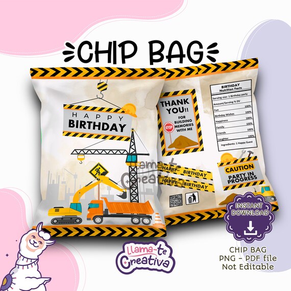 Boy's Construction Chip Bag Printable Birthday Party - Etsy