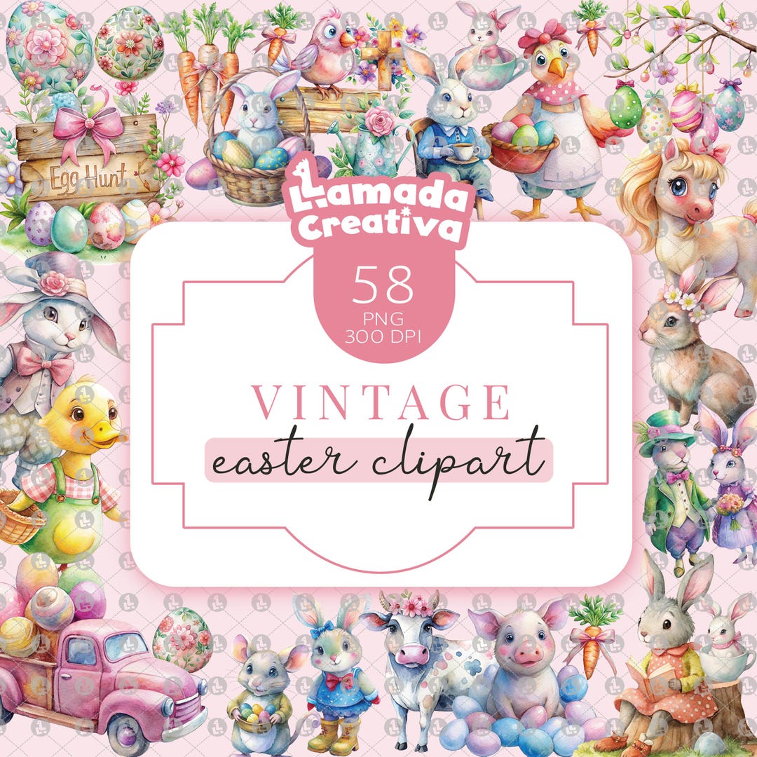 Vintage Bunny Cliparts Bundle, Watercolor, Clipart, Easter Bunny PNG ...