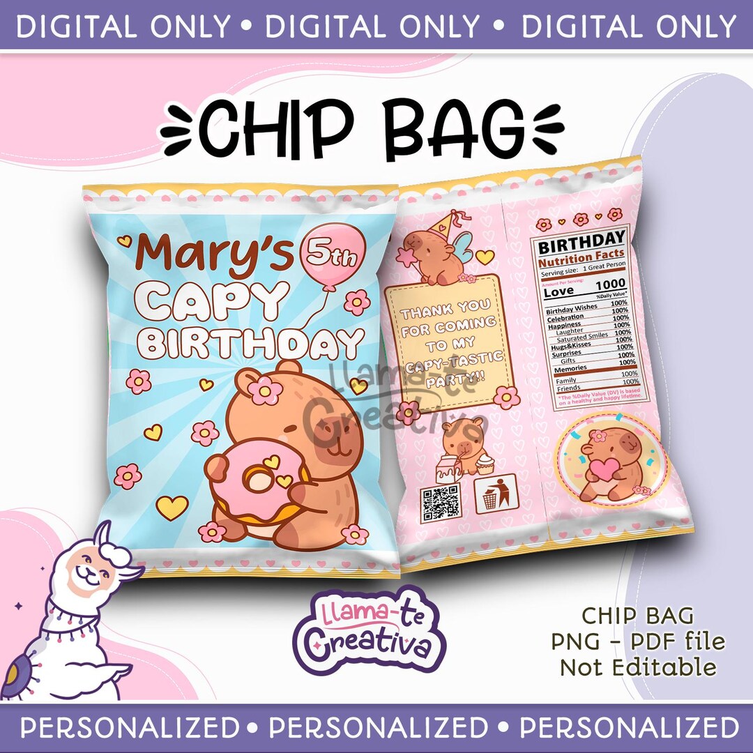 Add Personalization Capybara Chip Bag, Capybara Printable Birthday ...