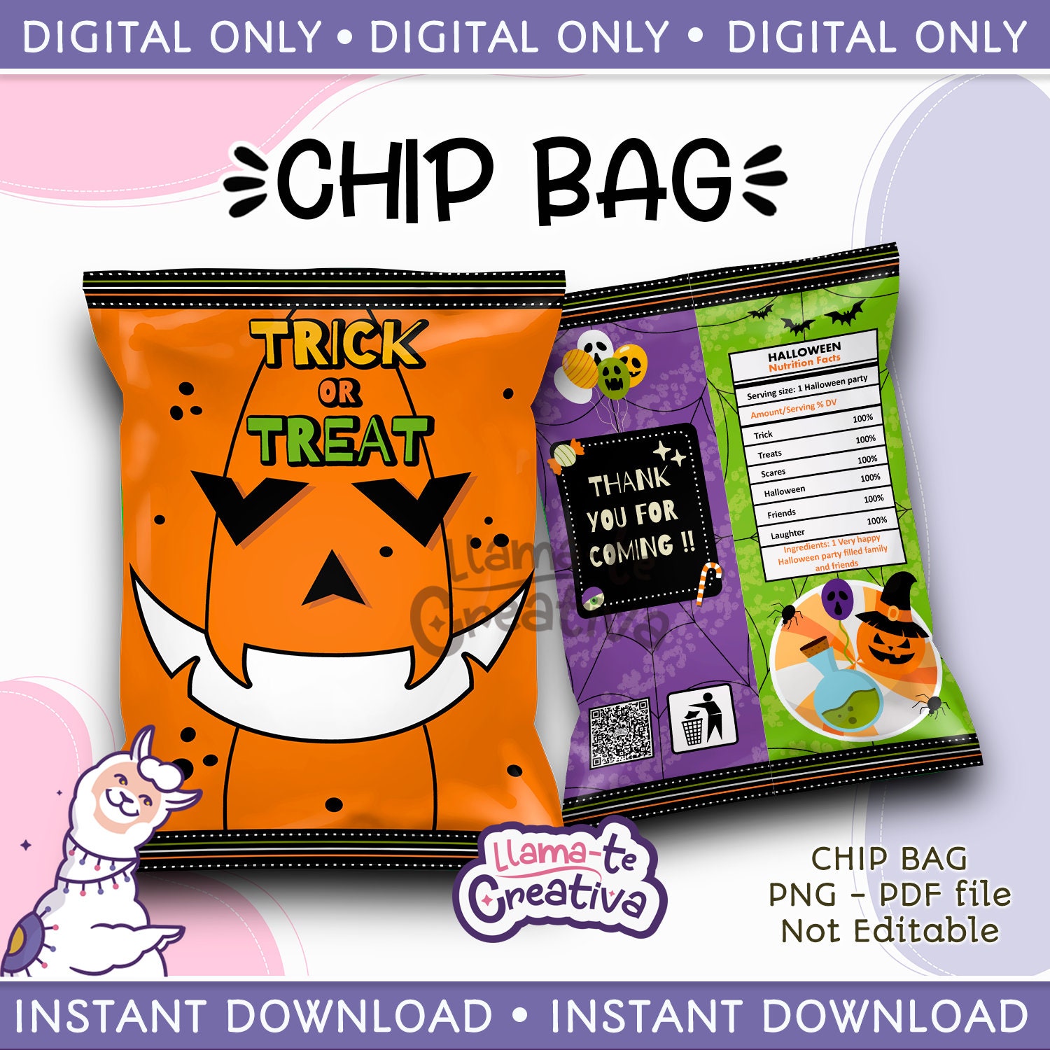 Halloween Pack Chip Bag Printable Halloween Party Halloween - Etsy