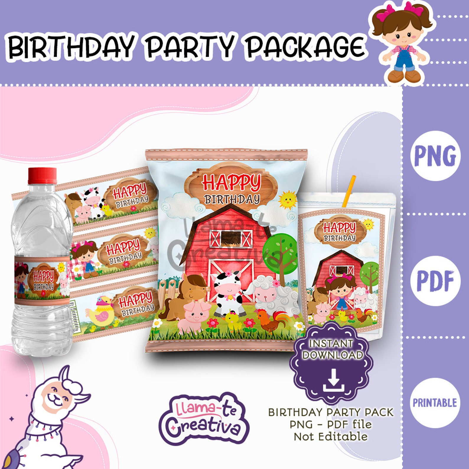 Farm Girl Birthday Party Pack Farm Girl Chip Bag Drink Label - Etsy