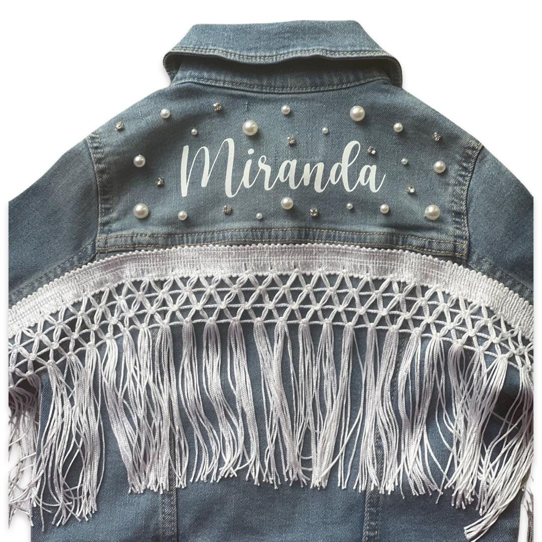 Customized Fringe Jean Jacket (beads and Jewels) - Etsy