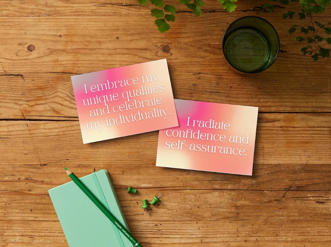 100 Affirmation Cards - Self Love, Pink Gradient, Manifestations Goals ...