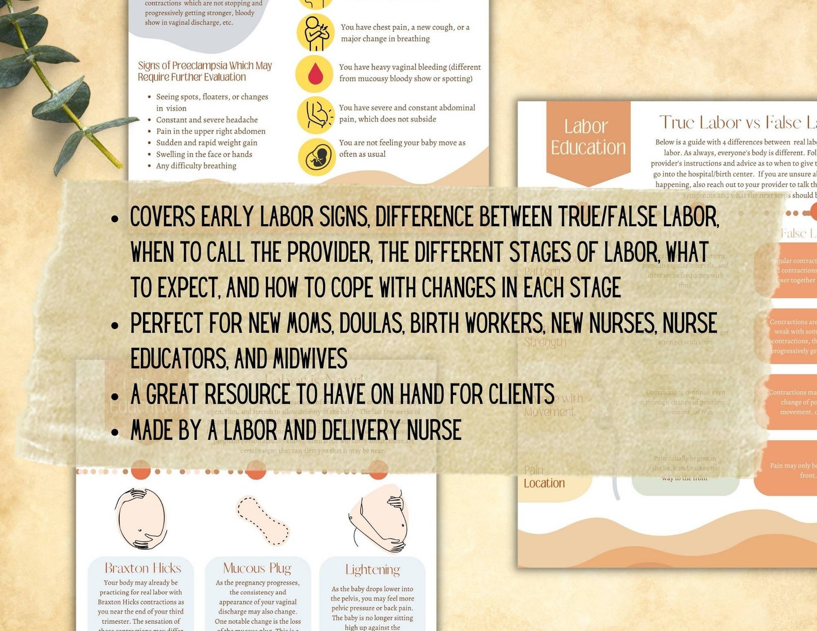 Labor Education Bundle Printable Handouts PDF | Childbirth Education ...