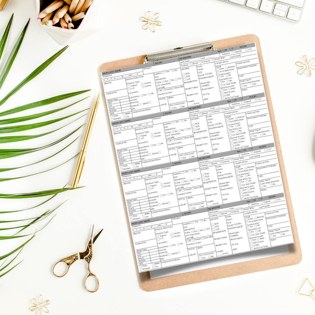 Mother Baby Nurse Report Sheet for 4 Couplets Printable PDF ...