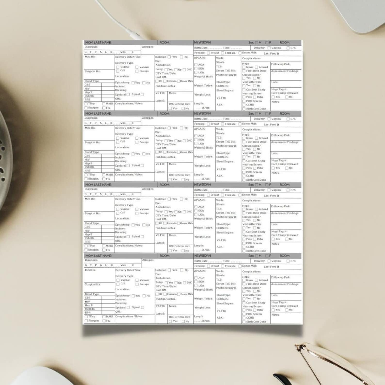Mother Baby Nurse Report Sheet for 4 Couplets Printable PDF - Etsy