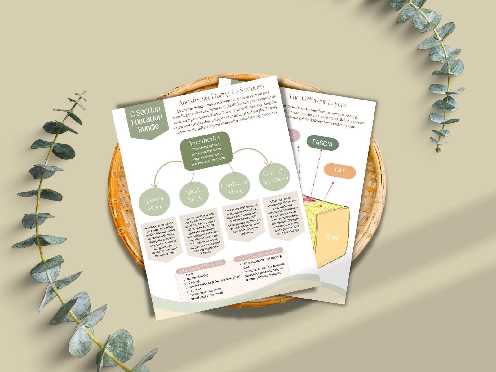 C-section Education Bundle Handouts PDF Printable Cesarean Delivery ...