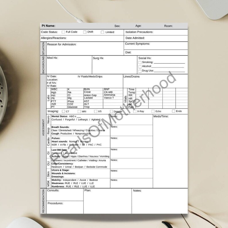 Medsurg Nurse Detailed Report Sheet Printable PDF Nurse - Etsy