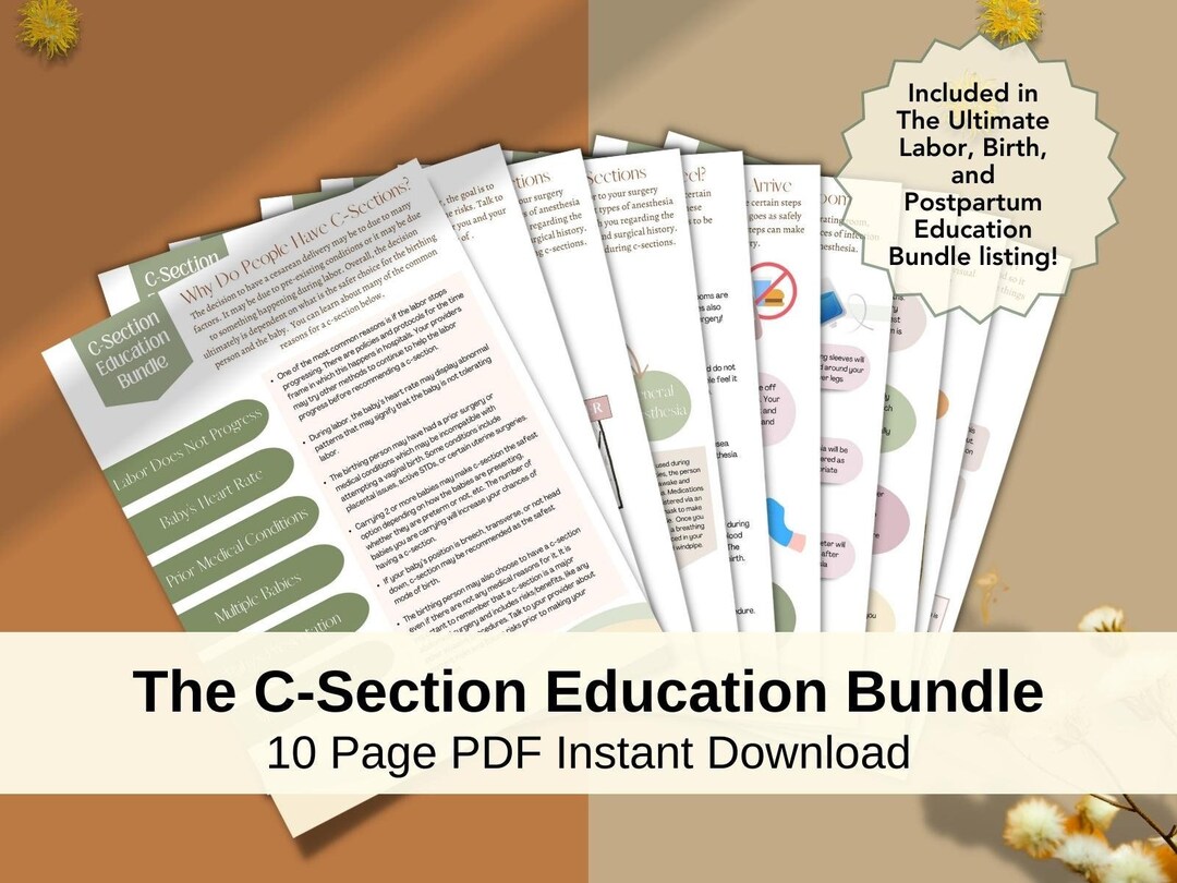 C-section Education Bundle Handouts PDF Printable | Cesarean Delivery ...