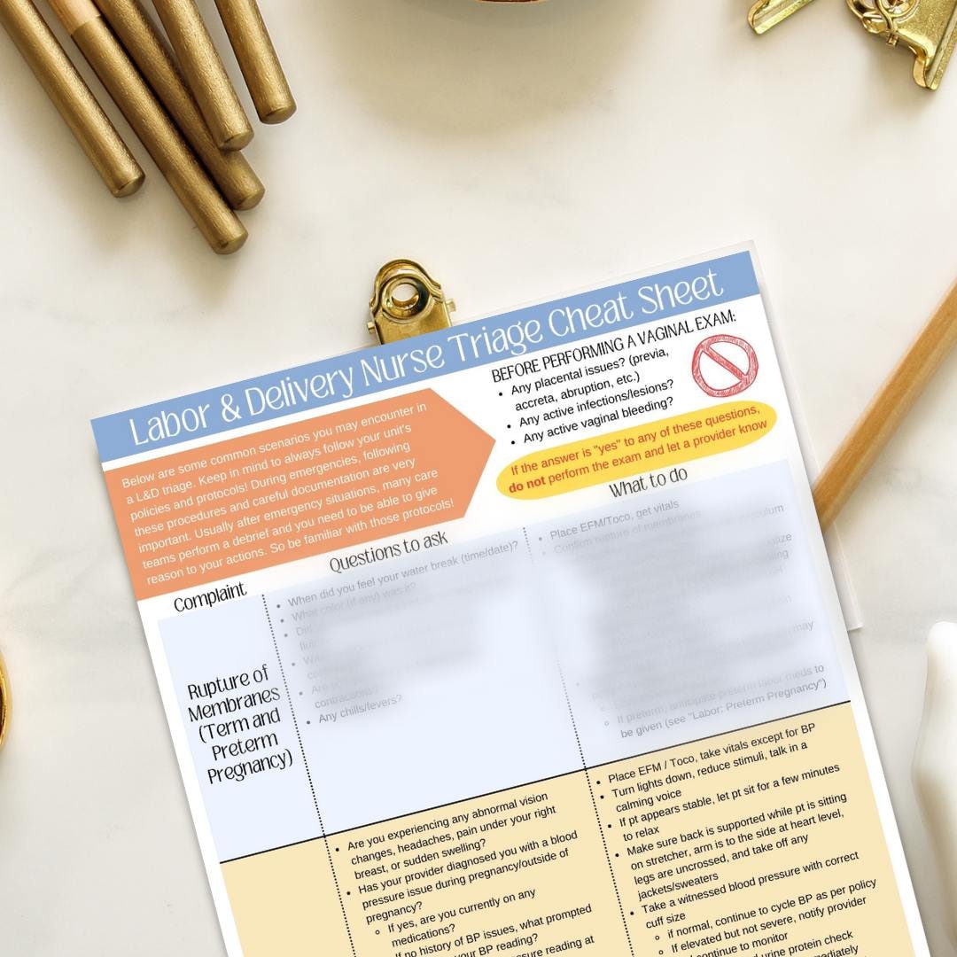 Labor and Delivery Triage Nurse Cheat Sheet Printable PDF | Triage ...
