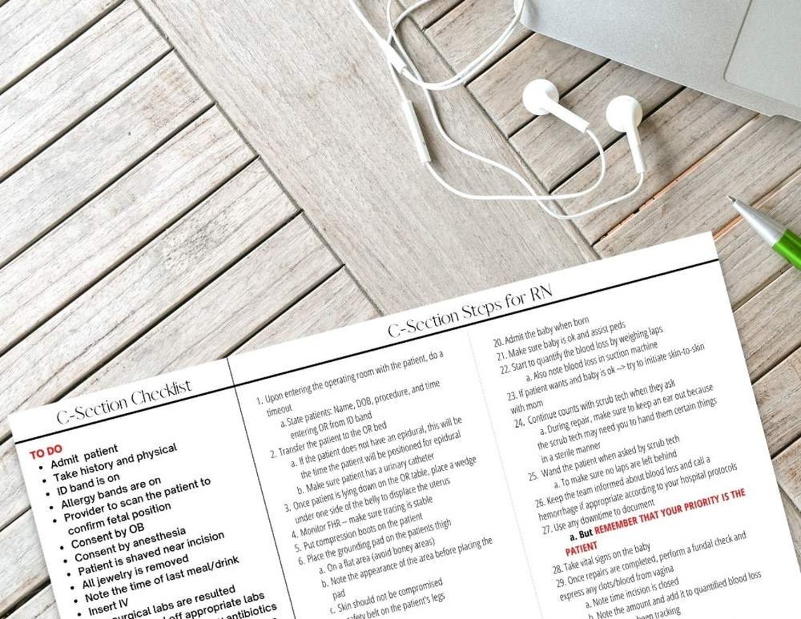 Labor and Delivery Nurse C-section Cheat Sheet , Checklist/procedure ...