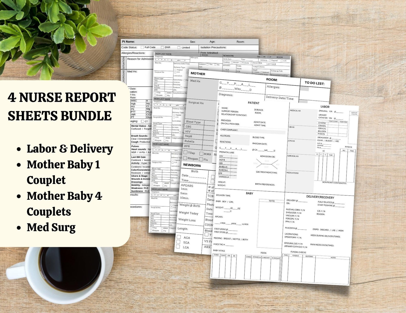 4 Nurse Report Sheets Bundle Printable PDF Labor and Delivery, Mother ...