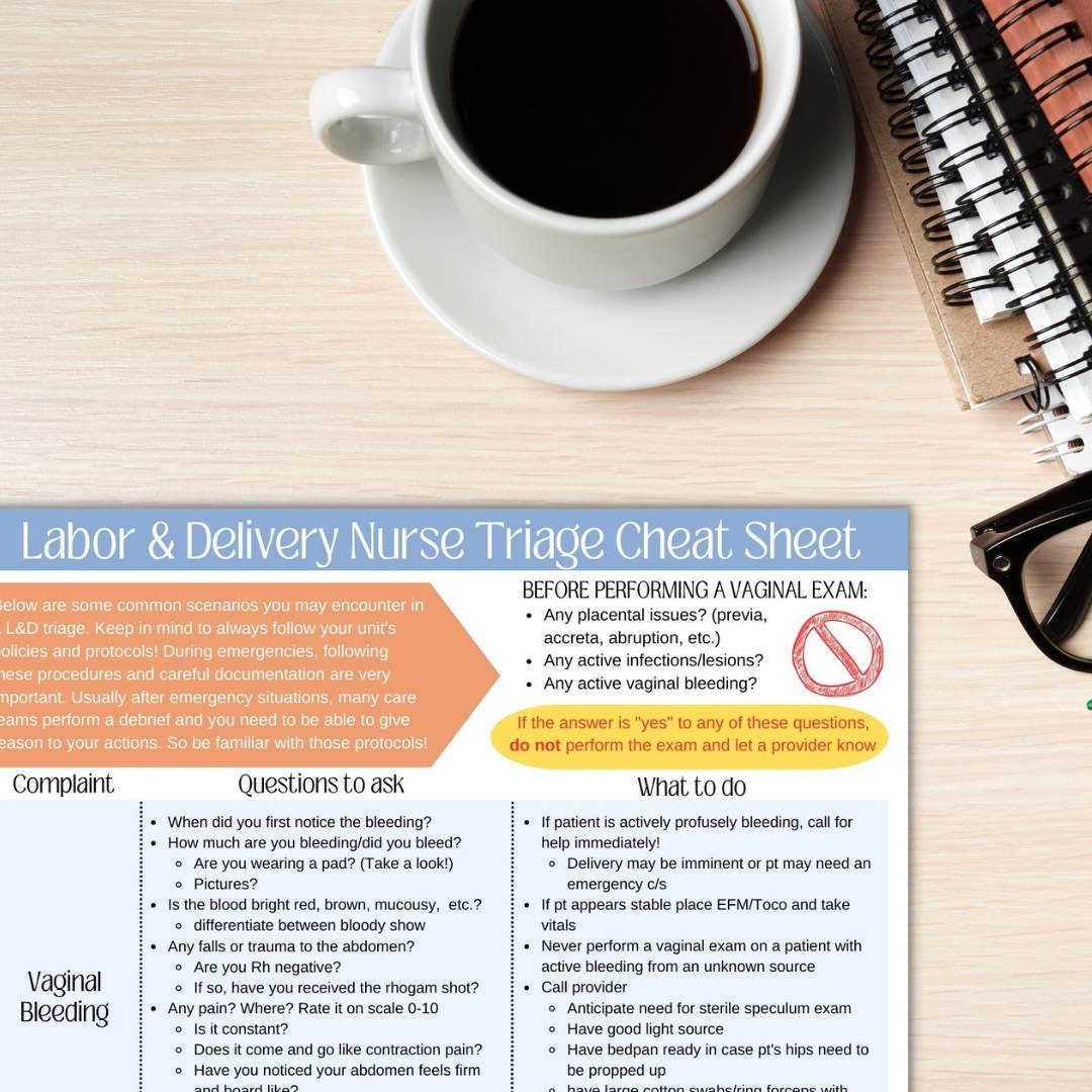 Labor and Delivery Triage Nurse Cheat Sheet Printable PDF | Triage ...