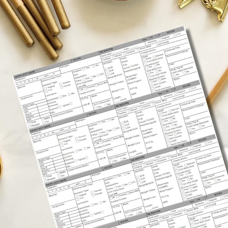 Mother Baby Nurse Report Sheet for 4 Couplets Printable PDF - Etsy