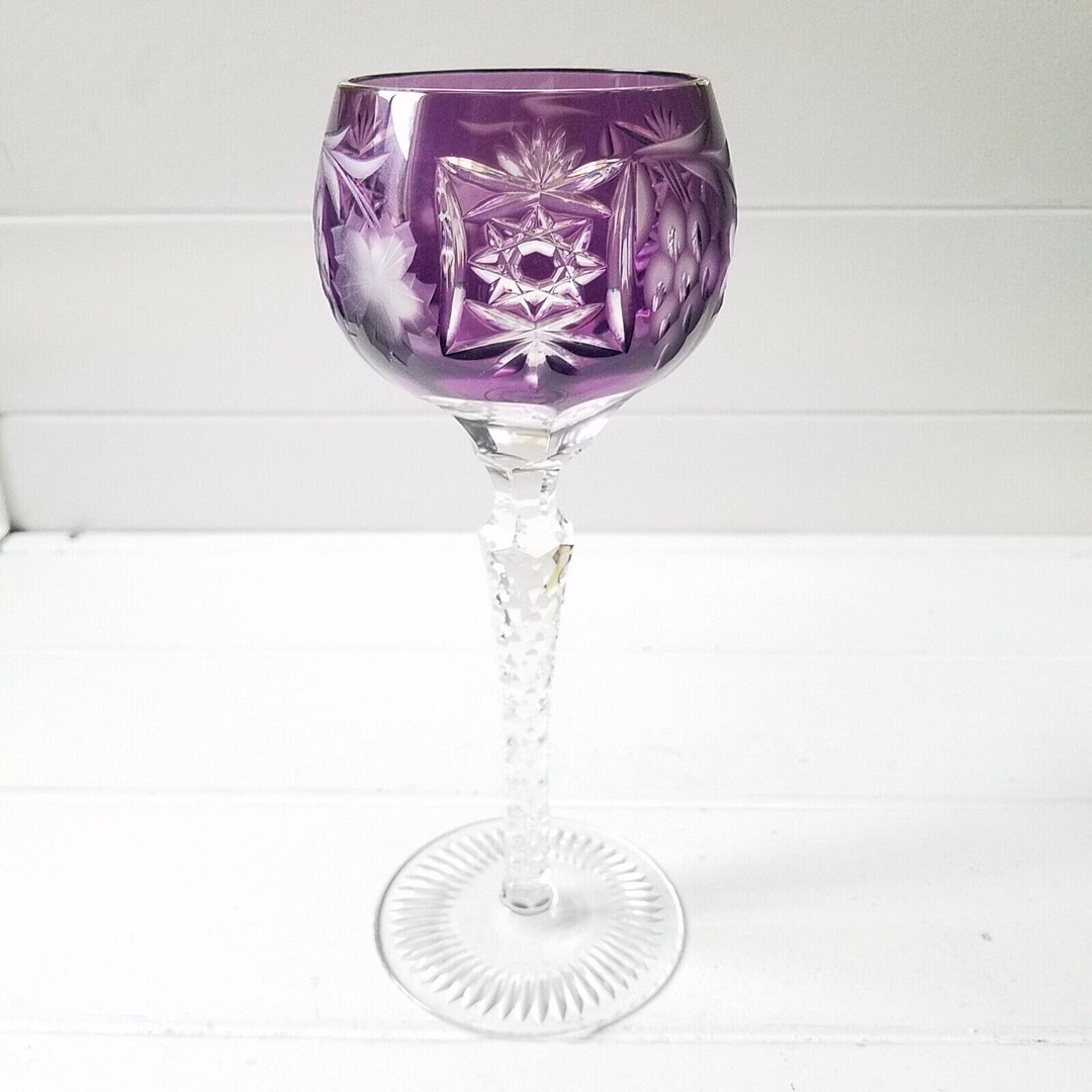 Ajka Marsala Purple Cut to Clear Crystal Wine Glass - Etsy