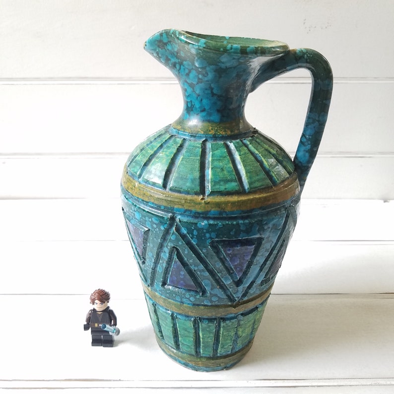 Italian Florentine Sgraffito Art Pottery Pitcher Vase W/ Lava Glaze ...