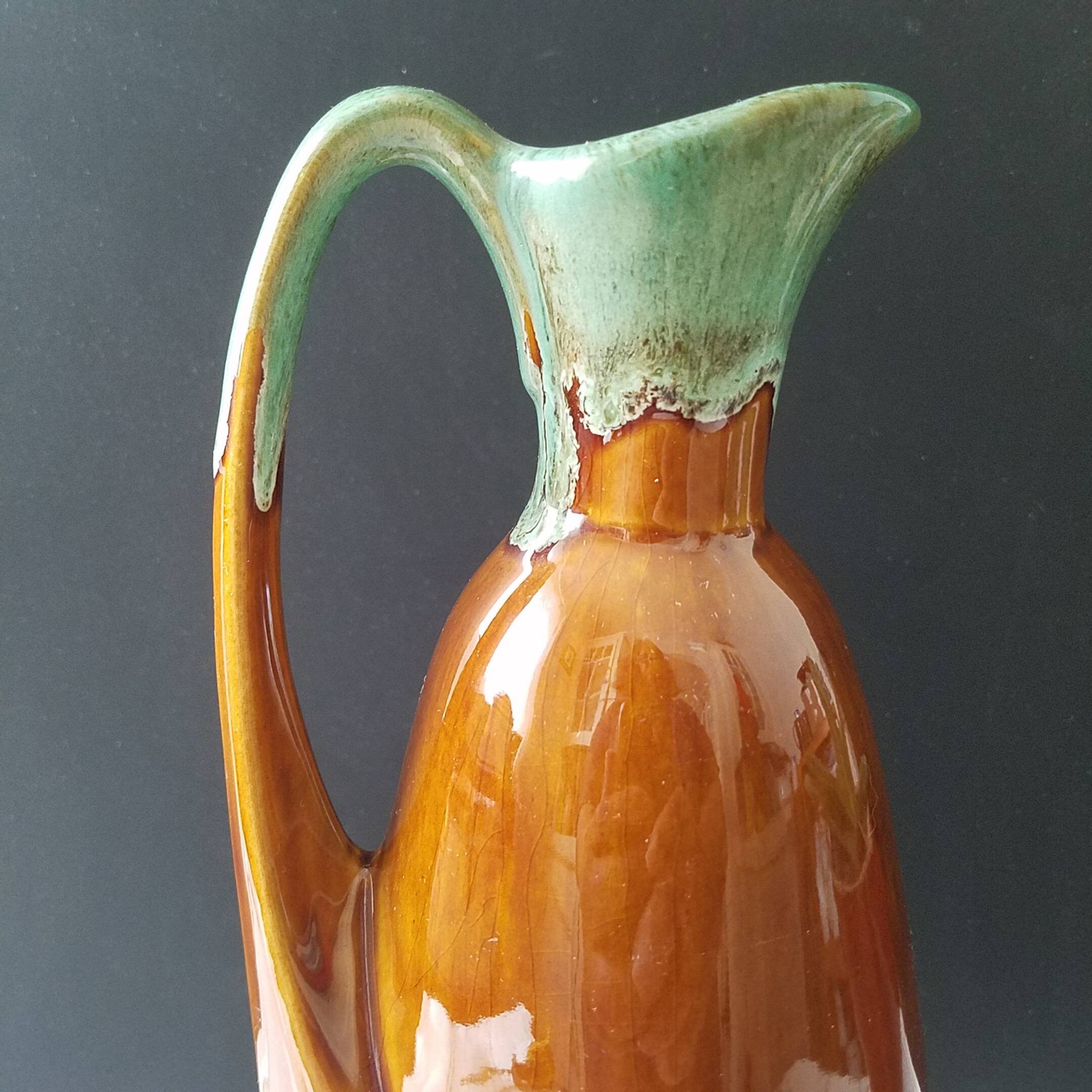 Van Briggle Art Pottery Pitcher Brown W/ Aqua Drip Glaze on - Etsy
