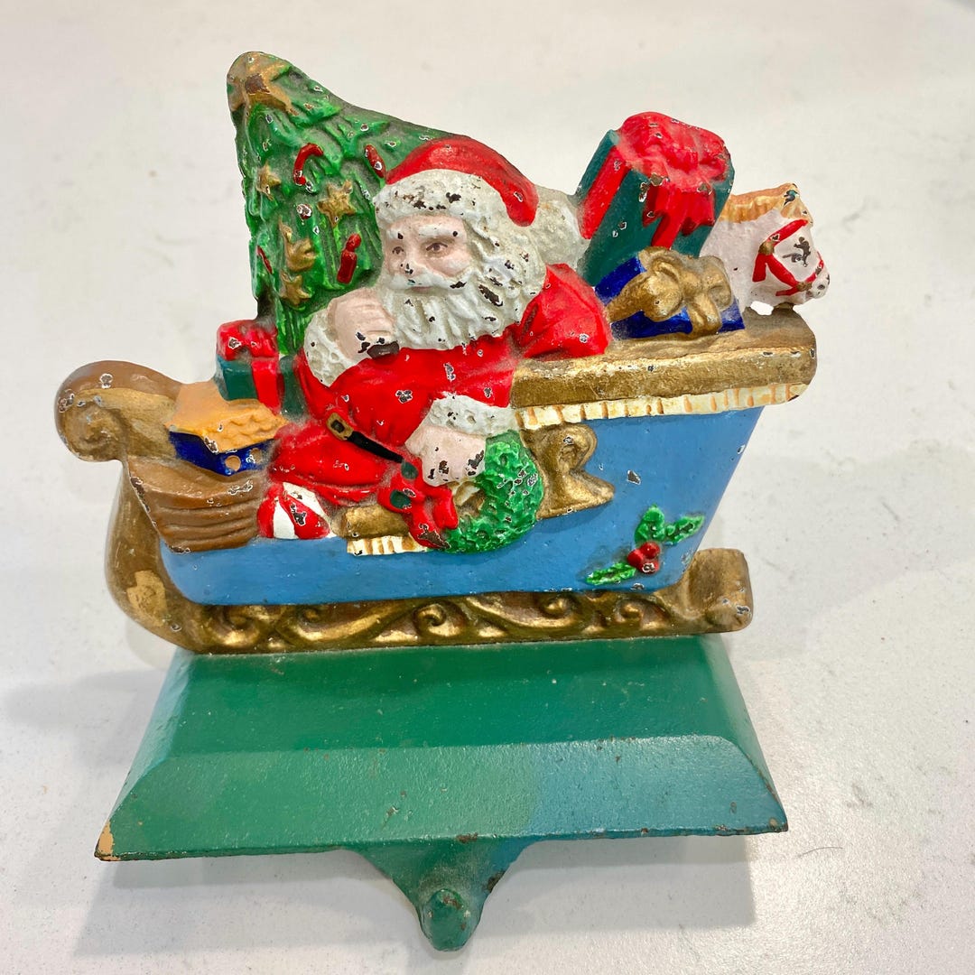 Cast Iron Santa on Sleigh Stocking Holder Hanger, Vintage - Etsy