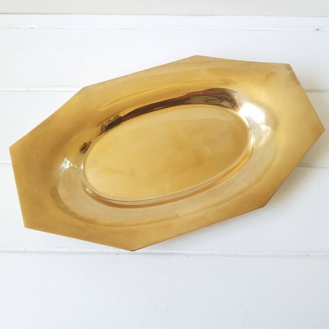 MCM Vintage DIRILYTE Diri-gold Metal Serving Tray Bread Plate Trinket ...