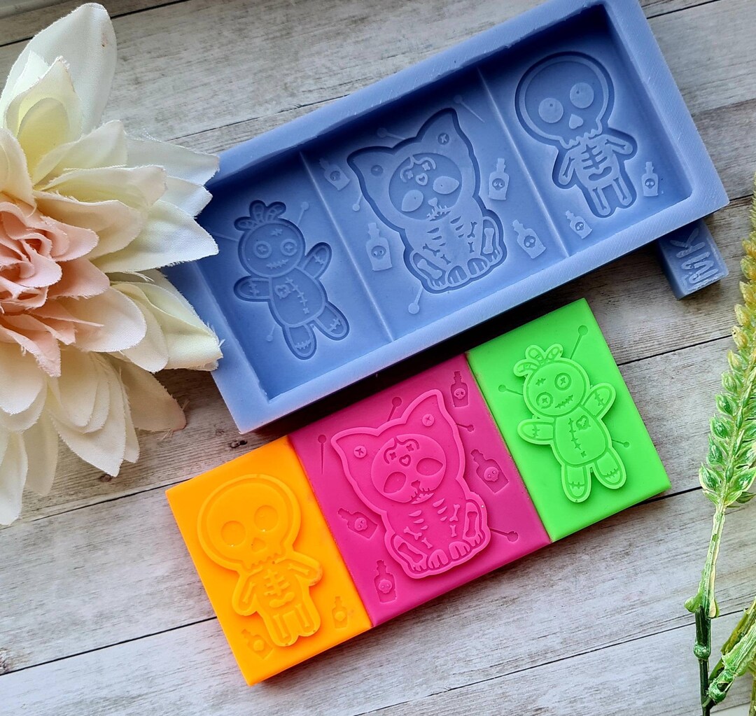 Halloween Voodoo Doll Cat Skellington Snap Bar Mould Wax Melt Silicone ...