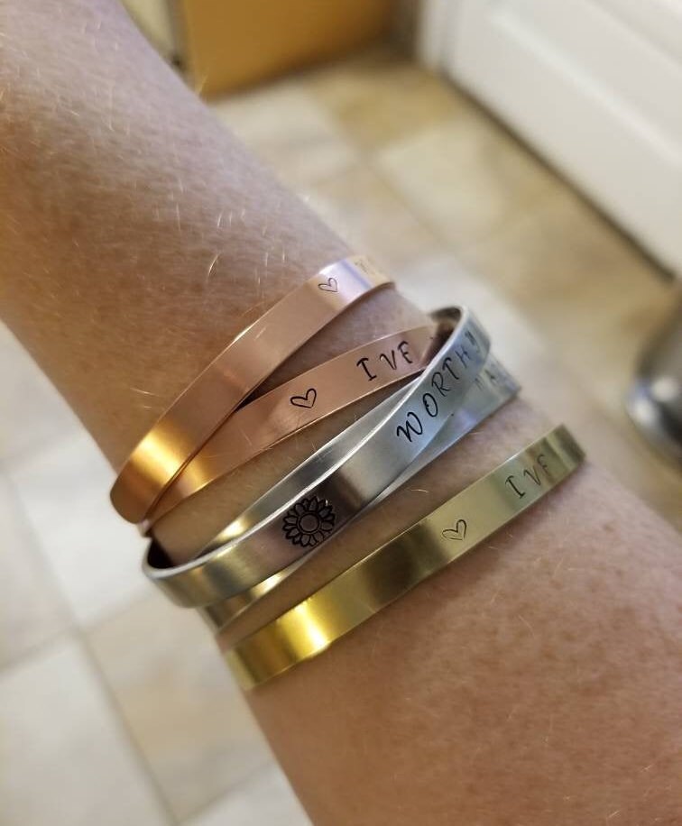 Resilient (sans-serif) 1/4" Cuff Bracelet Hand-stamped Aluminum, Brass ...
